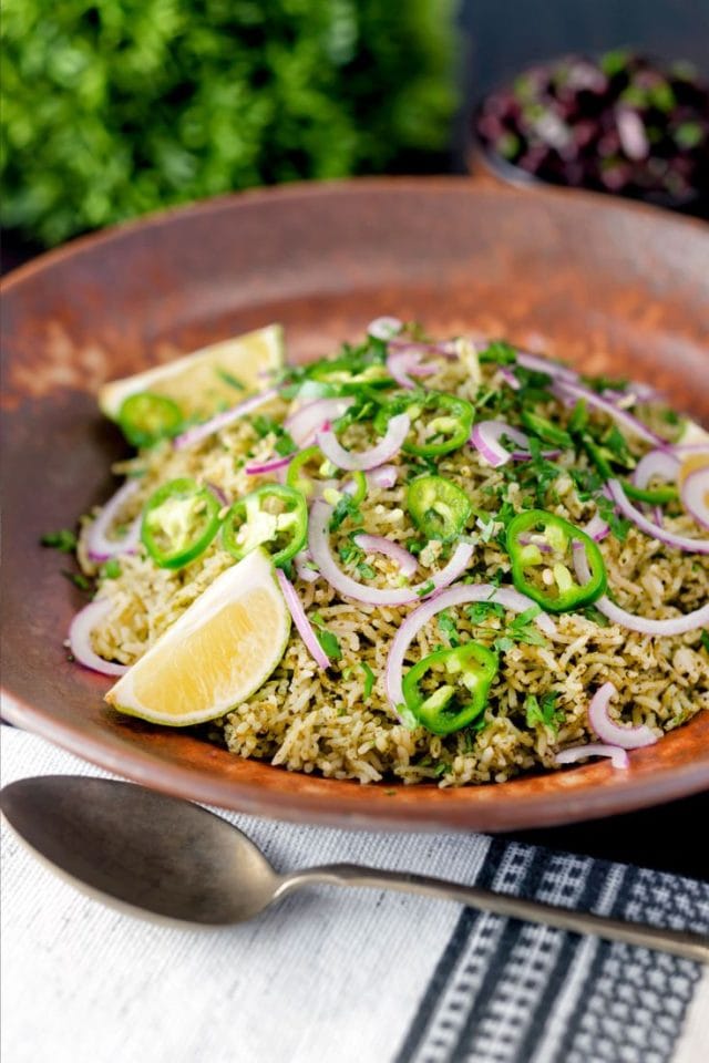 Spicy Arroz Verde - Mexican Green Rice Recipe | BellyRulestheMind