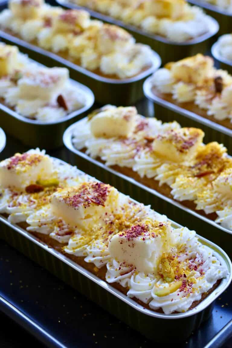 Eggless Ras Malai Tres Leches Cake Bars - The Belly Rules The Mind